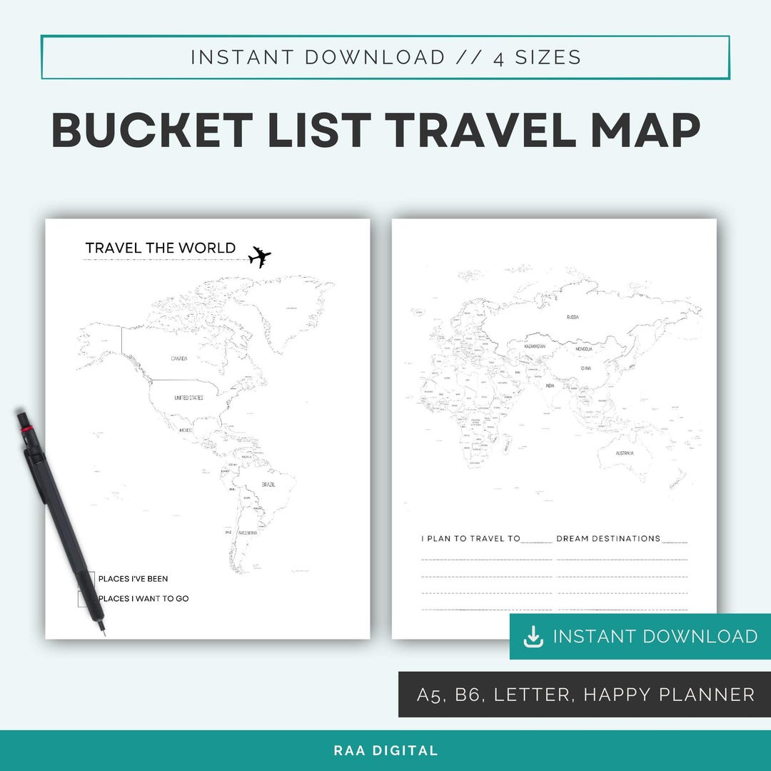 World Map With Country Names Printable: Travel Tracker, Bucket List ...