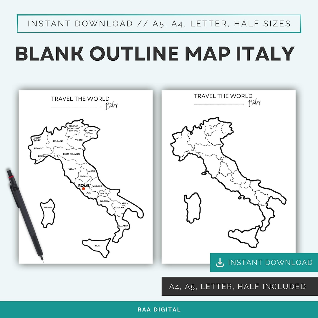 Mappa delle regioni italiane: mappa di viaggio da colorare, 2 versioni ...