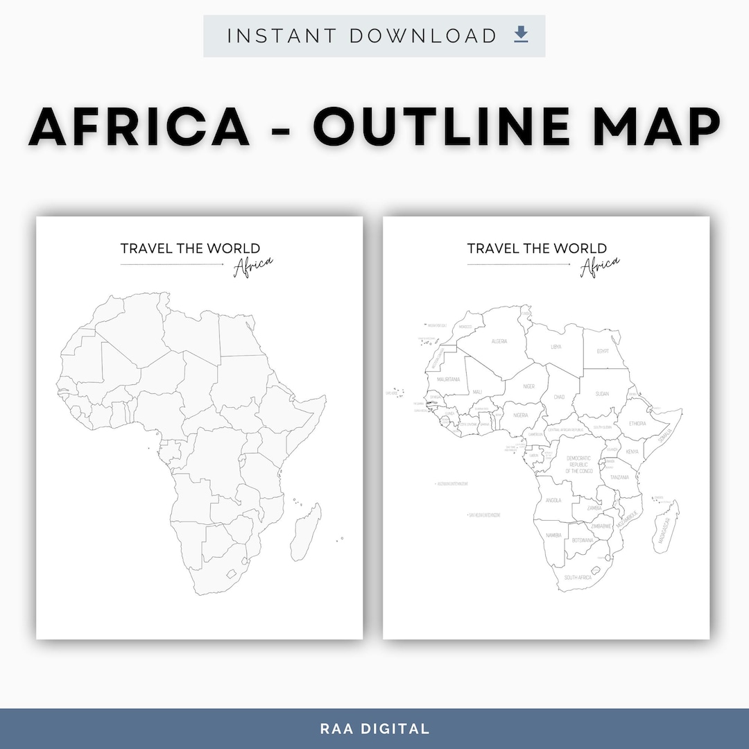 Africa Blank Outline Map Printable, Labeled & Clear Versions, Travel ...