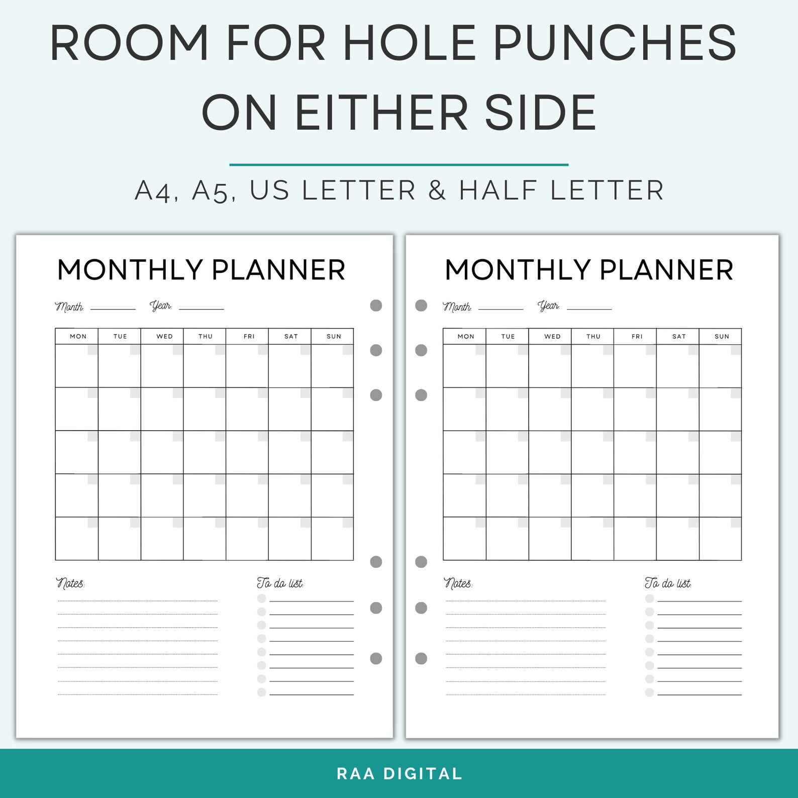 Undated Monthly Planner Printable, Empty Month, Blank Monthly Plan, A4 ...