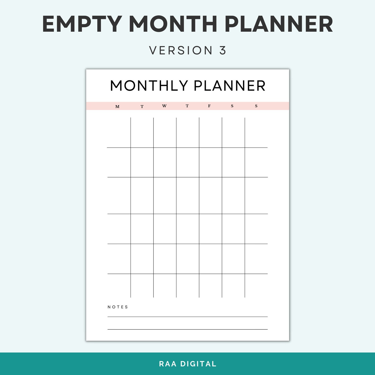 Undated Monthly Planner Printable, Empty Month, Blank Monthly Plan, A4 ...
