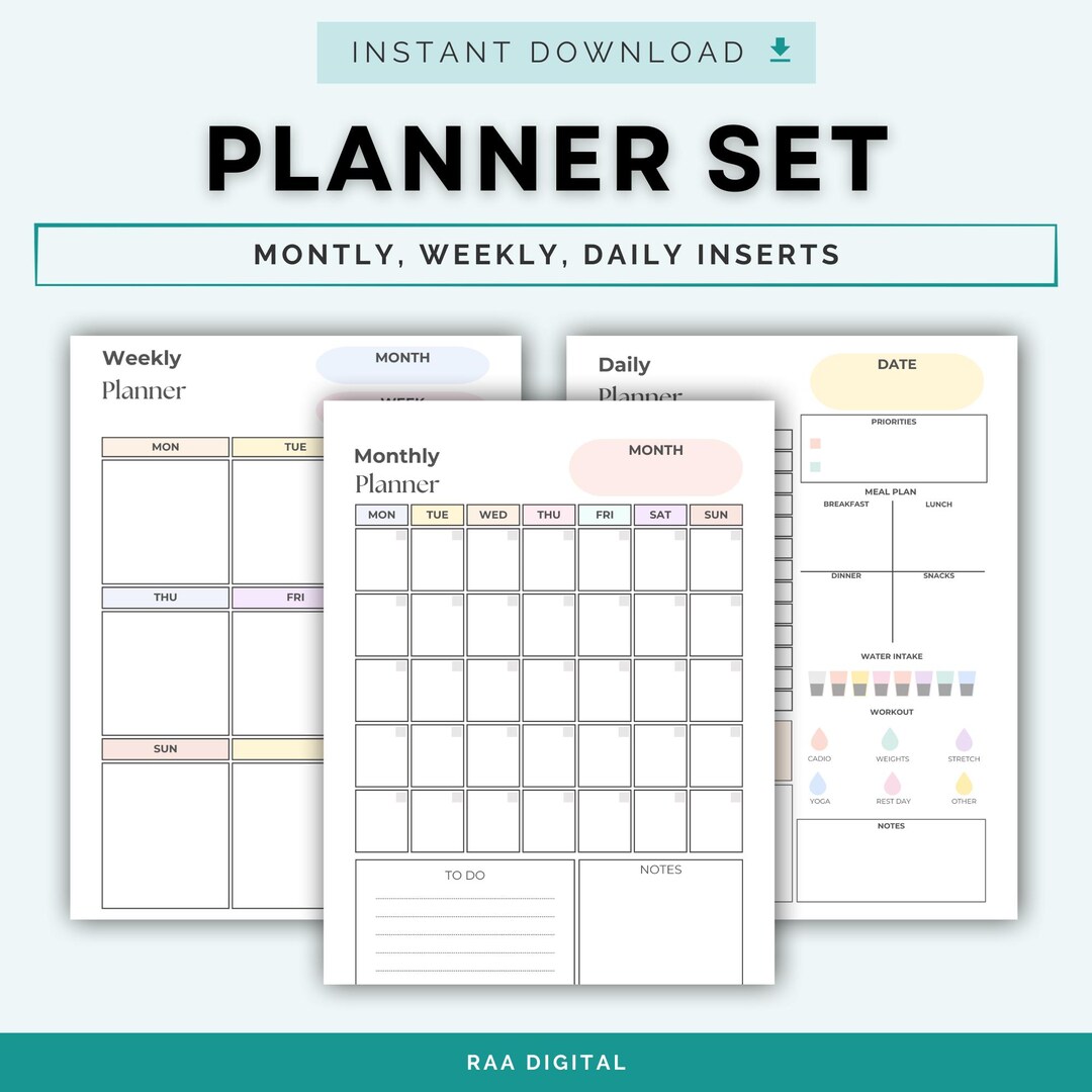 Undated Rainbow Planner Printable | Monthly, Weekly & Daily Pages ...