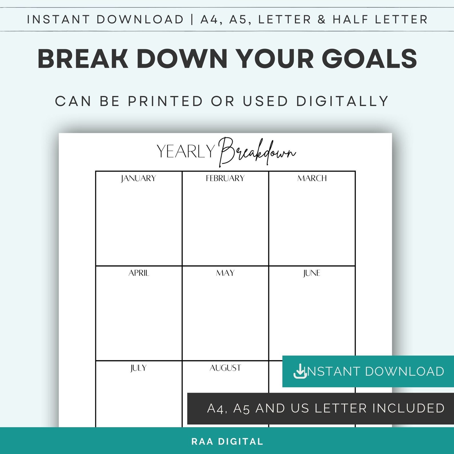 Year on One Page, Yearly Breakdown, Goal Setting, Yearly Calendar ...