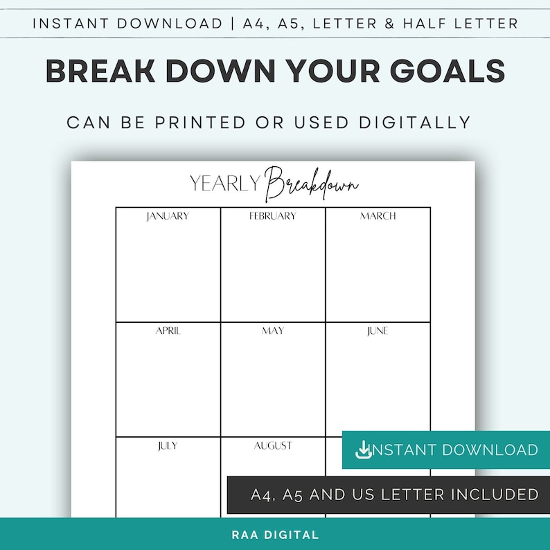 Year on One Page, Yearly Breakdown, Goal Setting, Yearly Calendar ...