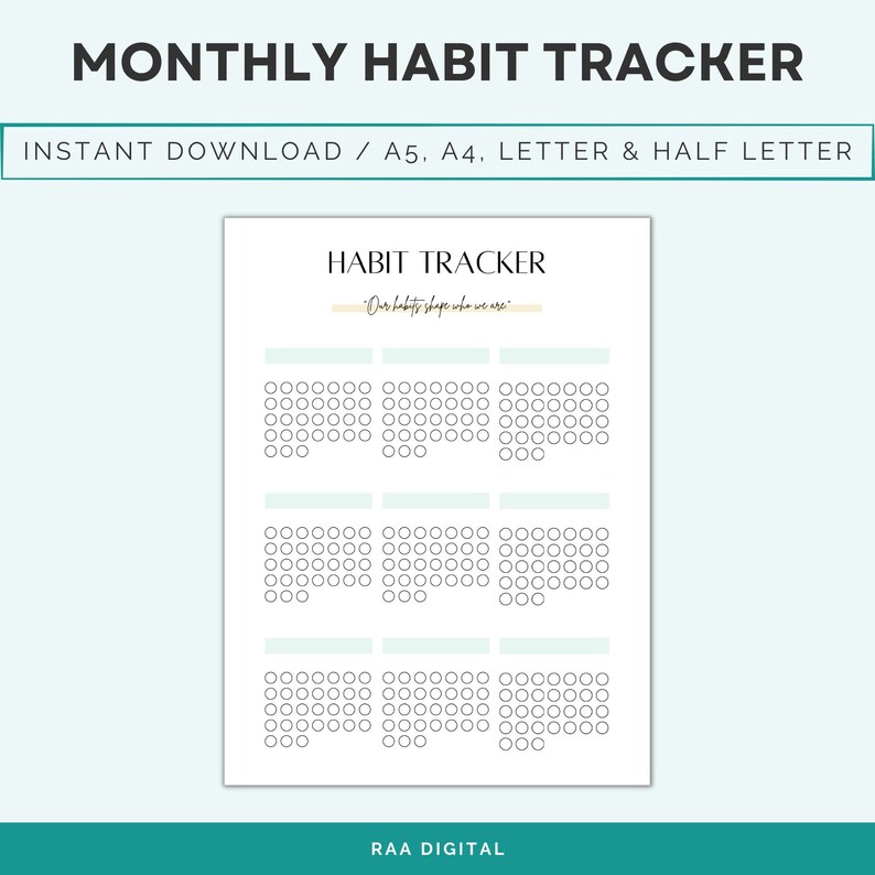 Printable Monthly Habit Tracker Template (digital Download) - Etsy
