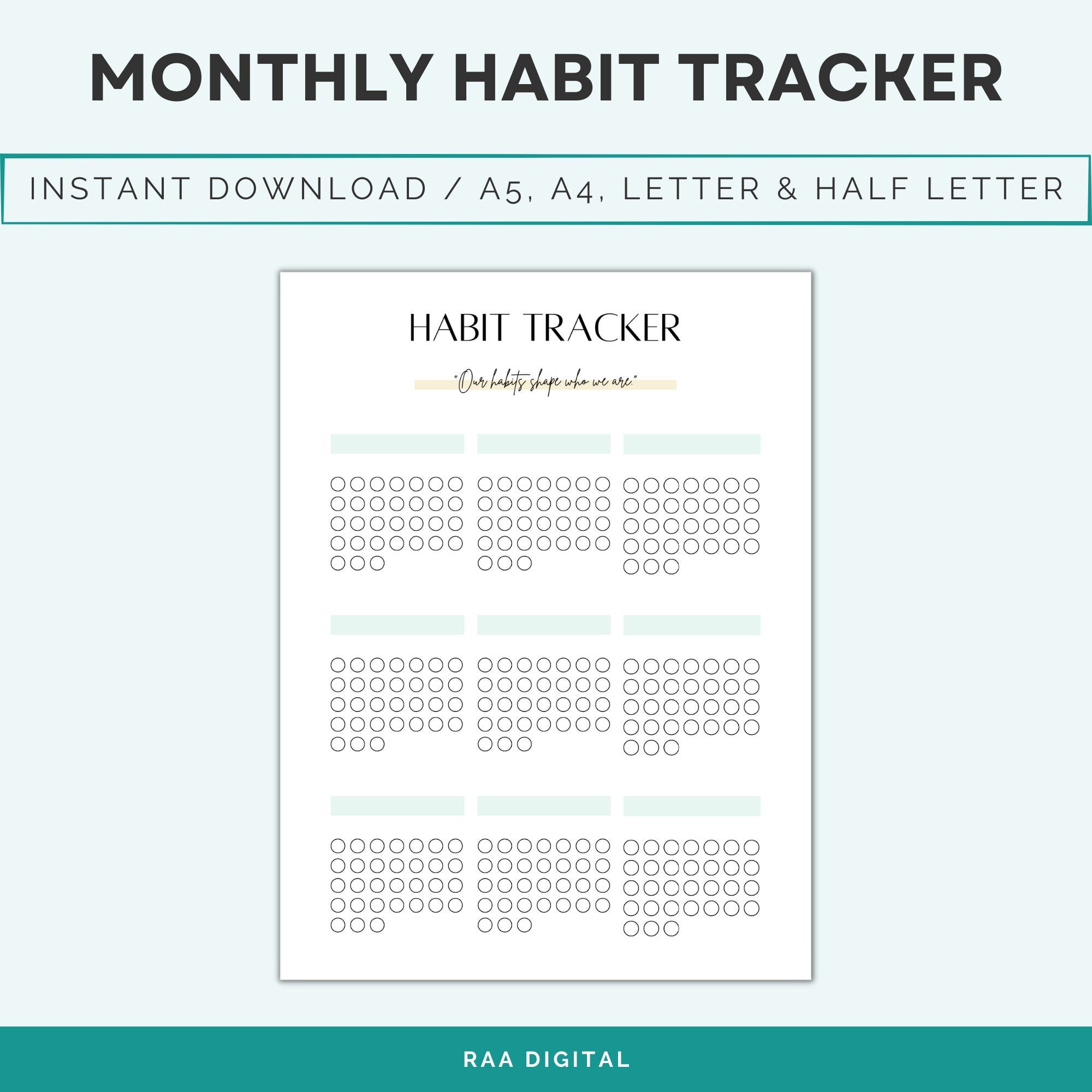 Monthly Habit Tracker Template, Printable Monthly Goal Tracking, A4, A5 ...