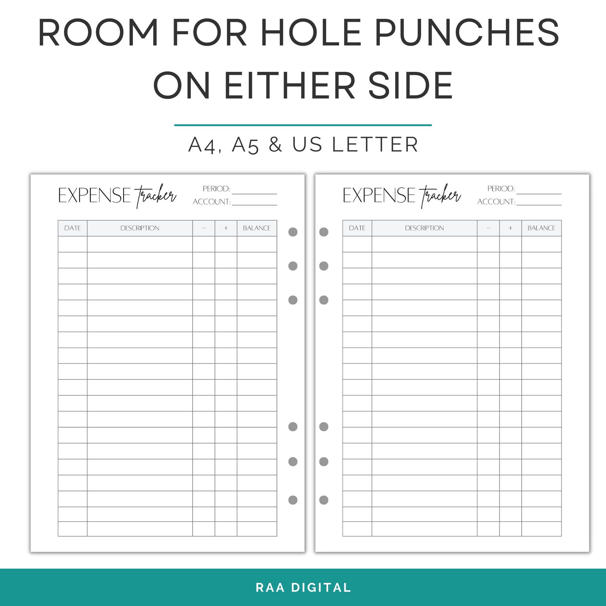 Expense Tracker Printable, Track Your Budget and Spending, Financial ...