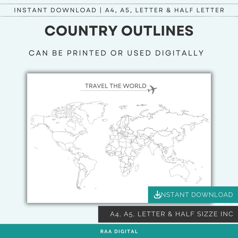 Blank Outline World Map: Travel Tracker, Bucket List, Where I've Been ...