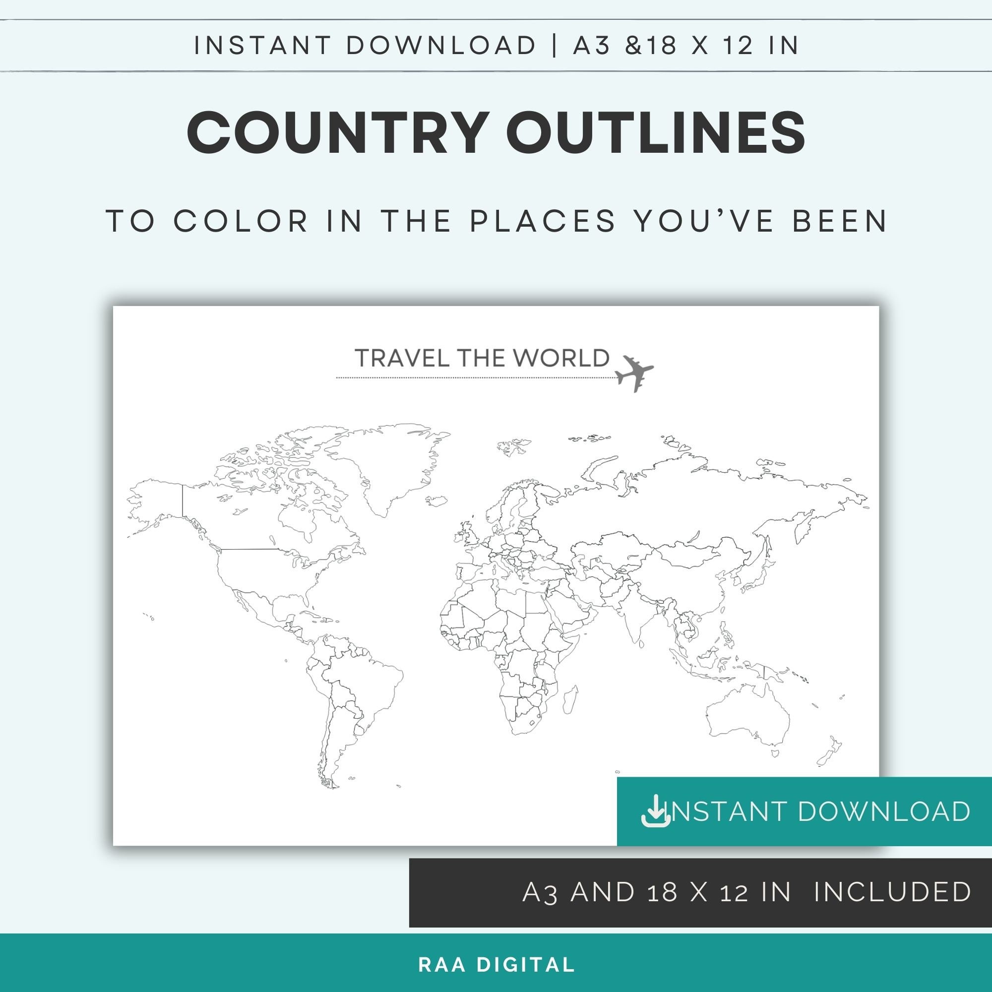 Outline World Map Poster: Travel Tracker, Bucket List (digital File) - Etsy