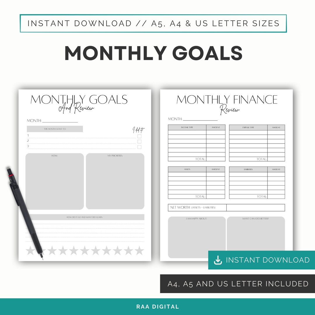 Monthly Planner Printable - Goal Setting - Monthly Reflections ...