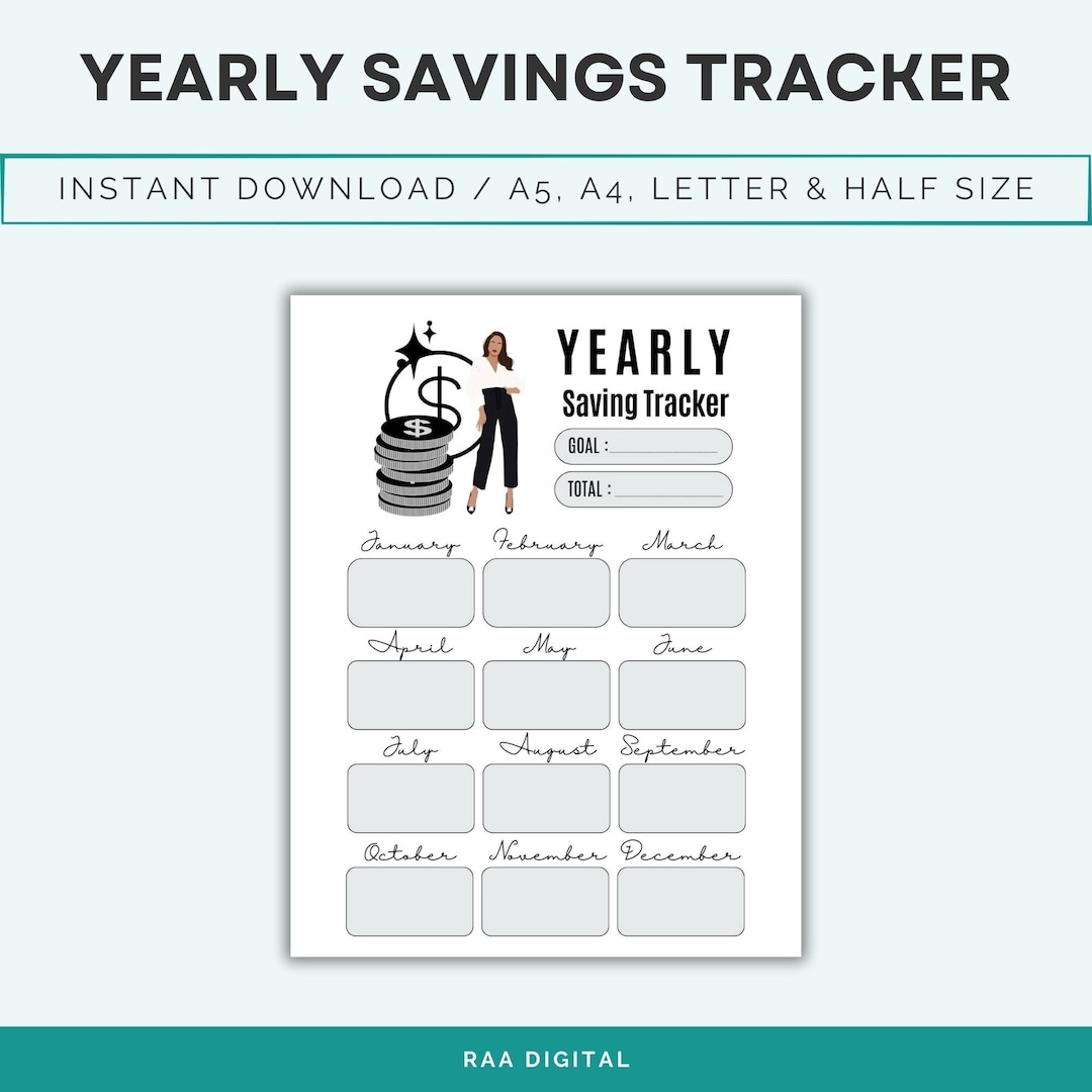 Yearly Savings Tracker, Printable Savings Overview, Financial Goals ...