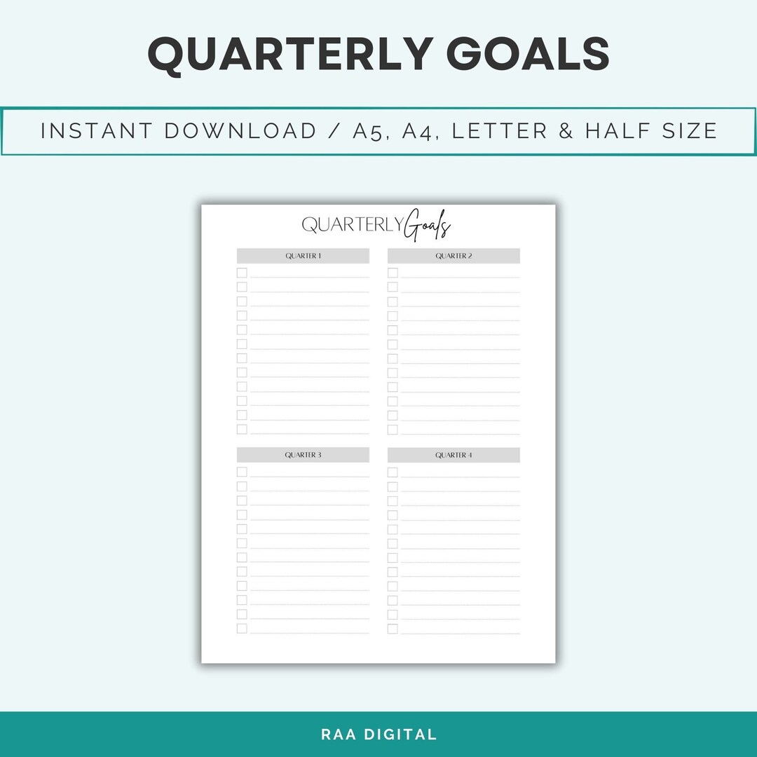 Quarterly Goals Insert, Goals Breakdown, Financial Goals, Goal Setting ...