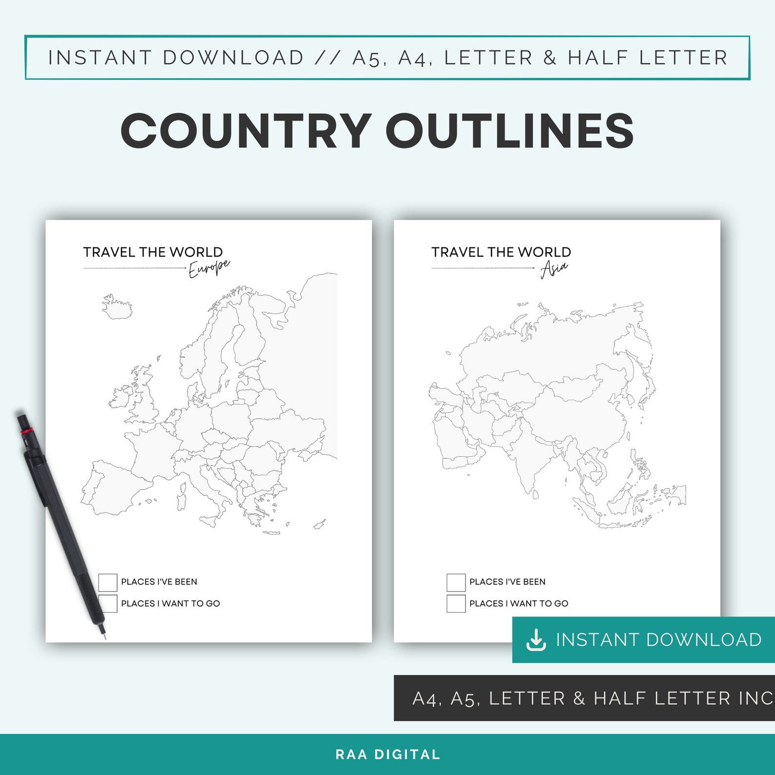 Blank Continent Outline Maps: Travel Tracker, Map of the World (PDF ...