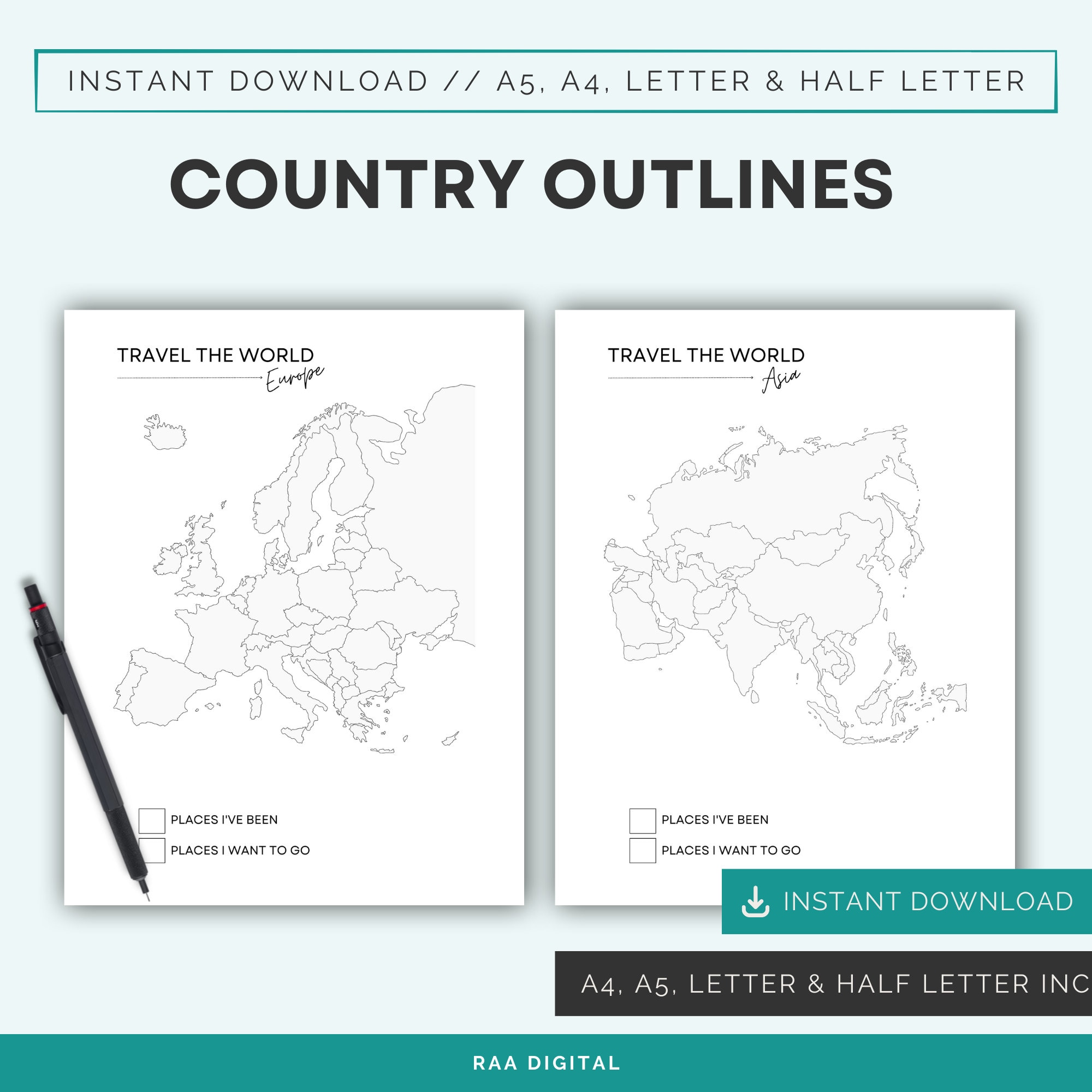 Blank Continent Outline Maps: Travel Tracker, Map of the World (PDF ...