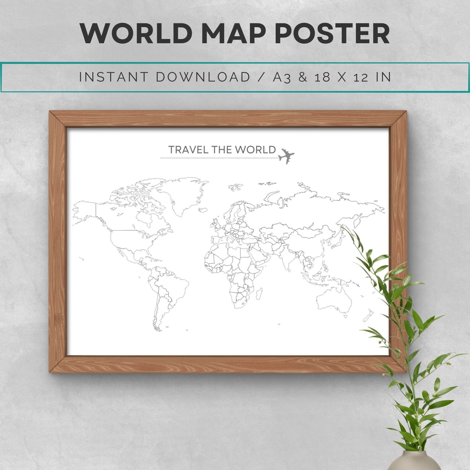 Outline Map of the World, Poster, Printable World Map, Where I've Been ...