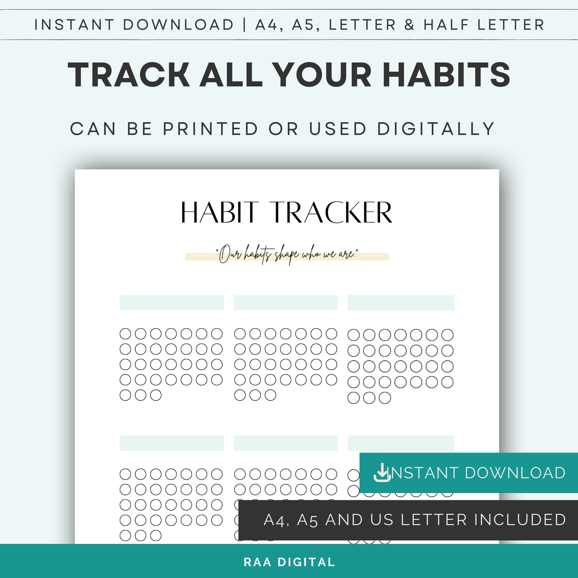 Monthly Habit Tracker Template, Printable Monthly Goal Tracking, A4, A5 ...