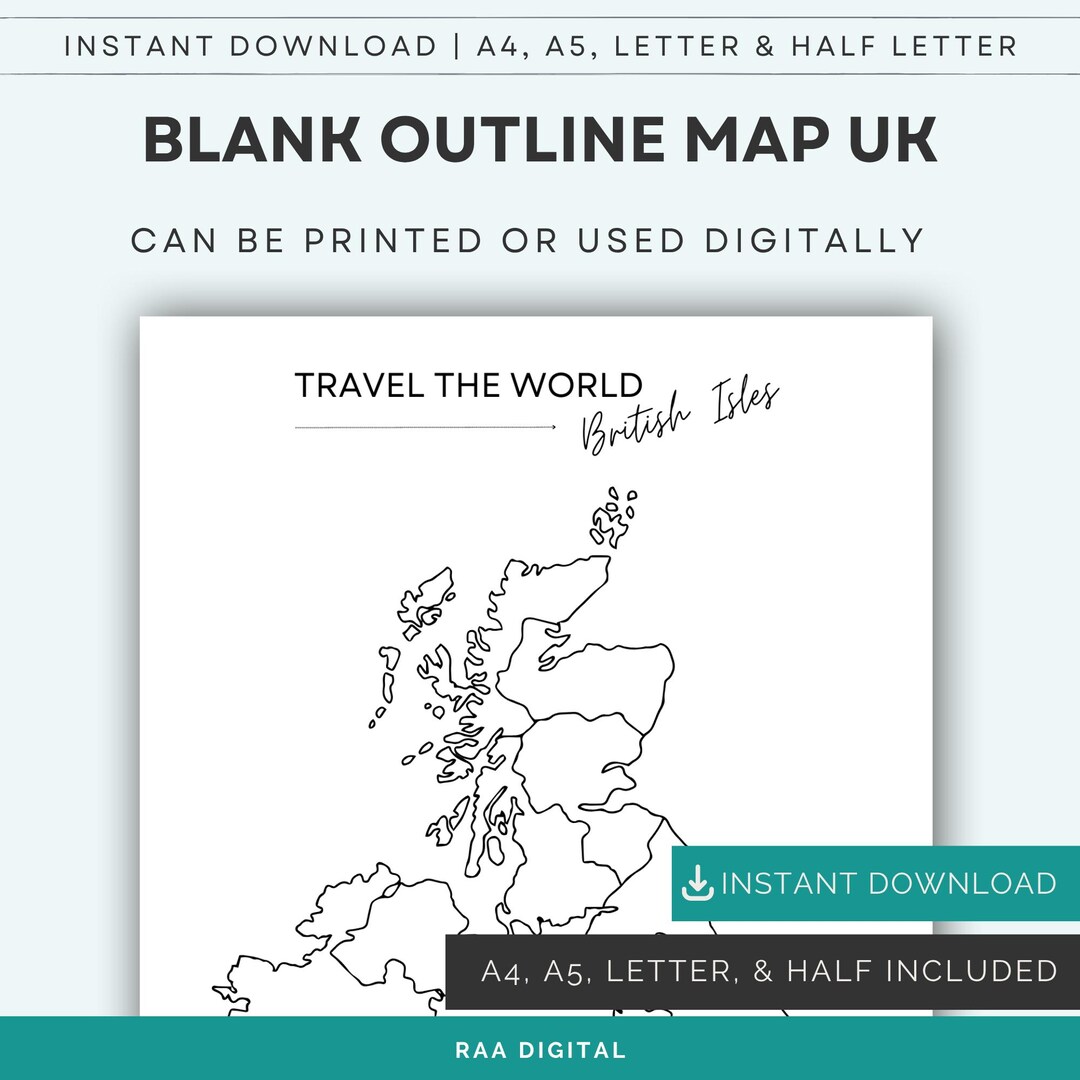 British Isles Outline Map: UK Travel Tracker Printable, Great Britain ...