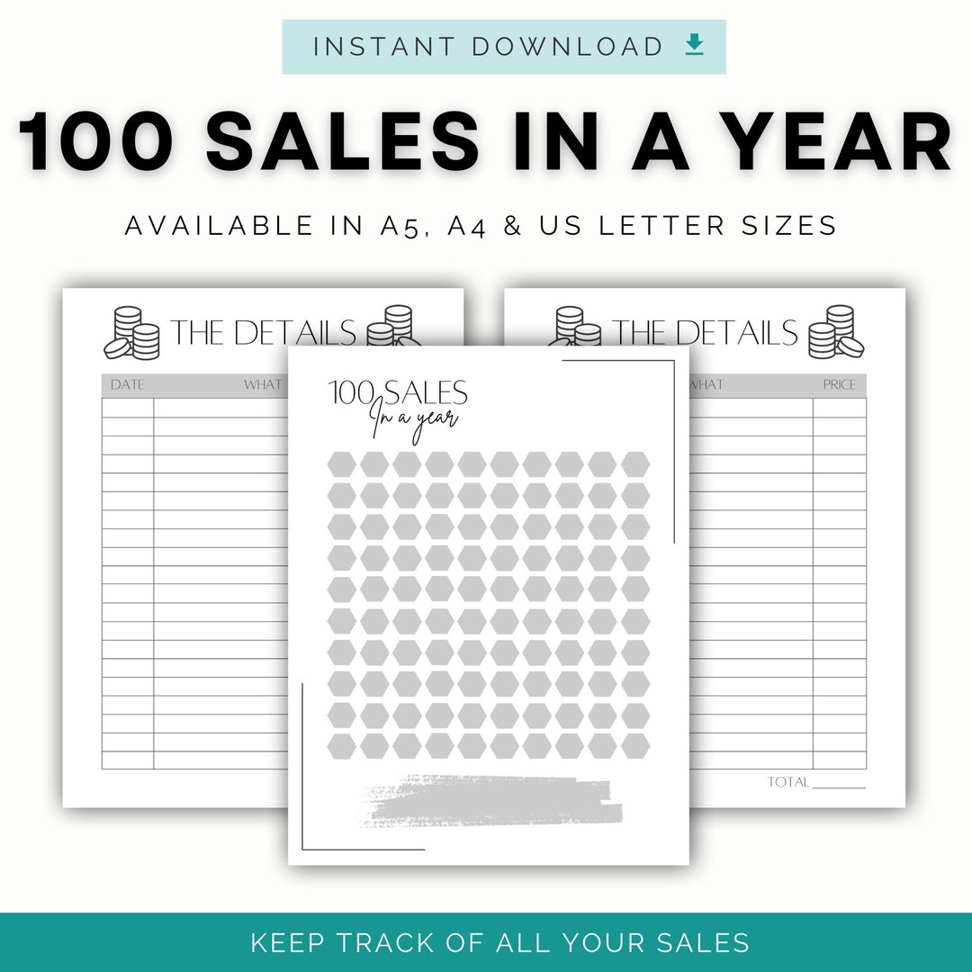 100 Sales Tracker, Goal Setting, Progress Tracker, Yearly Challenge ...