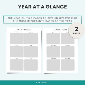 Yearly Events, Year at a Glance Overview, A4, A5, Letter and Half ...