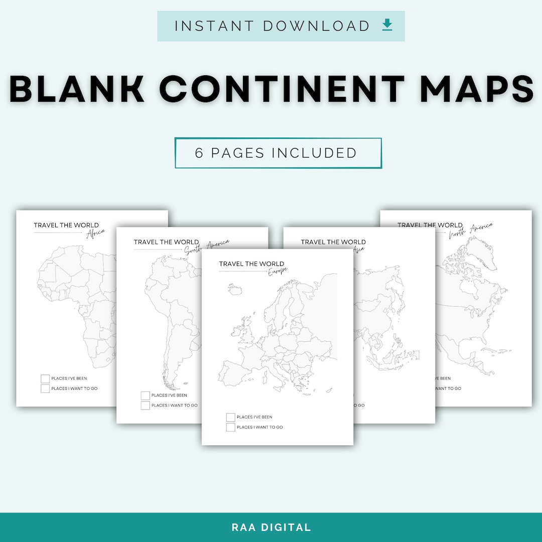 Blank Continent Outline Maps: Travel Tracker, Map of the World (PDF ...