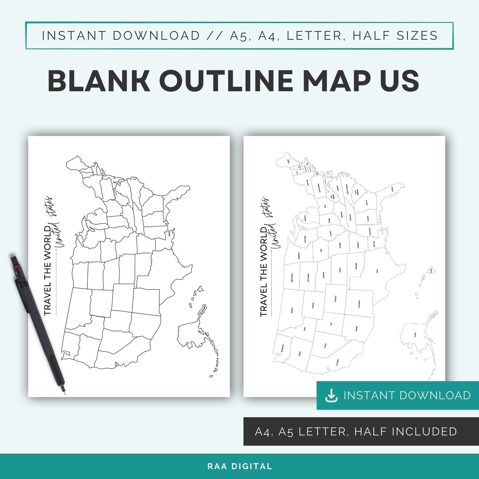 Blank Outline Map United States, Color in the States, US States Sales ...