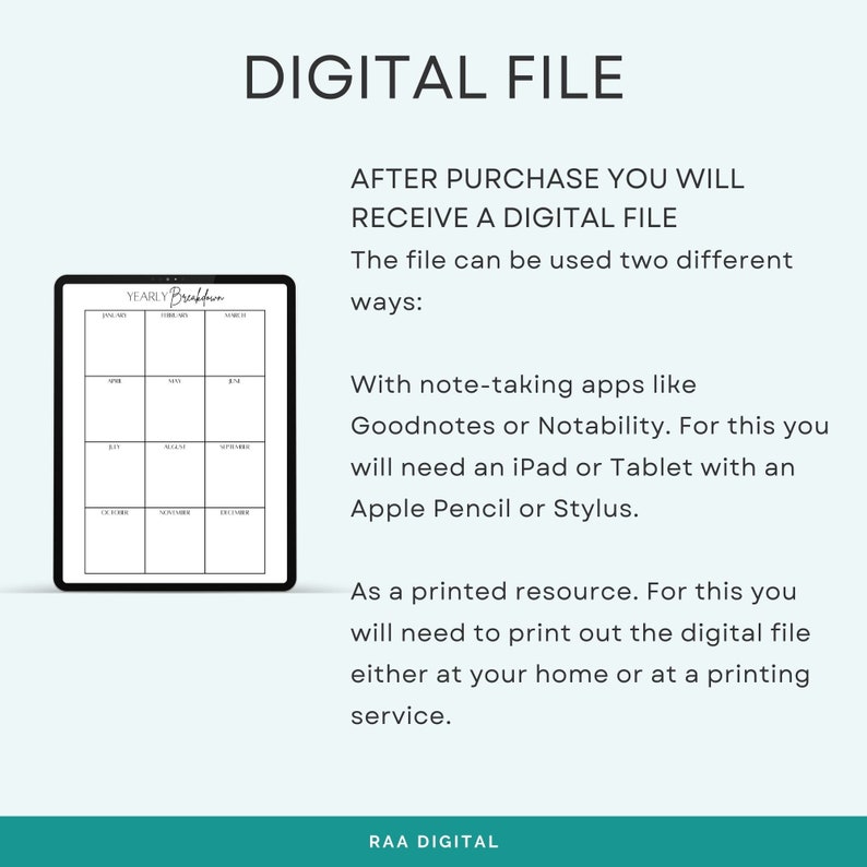 Year on One Page Printable: Yearly Calendar and Breakdown, Goal Setting ...