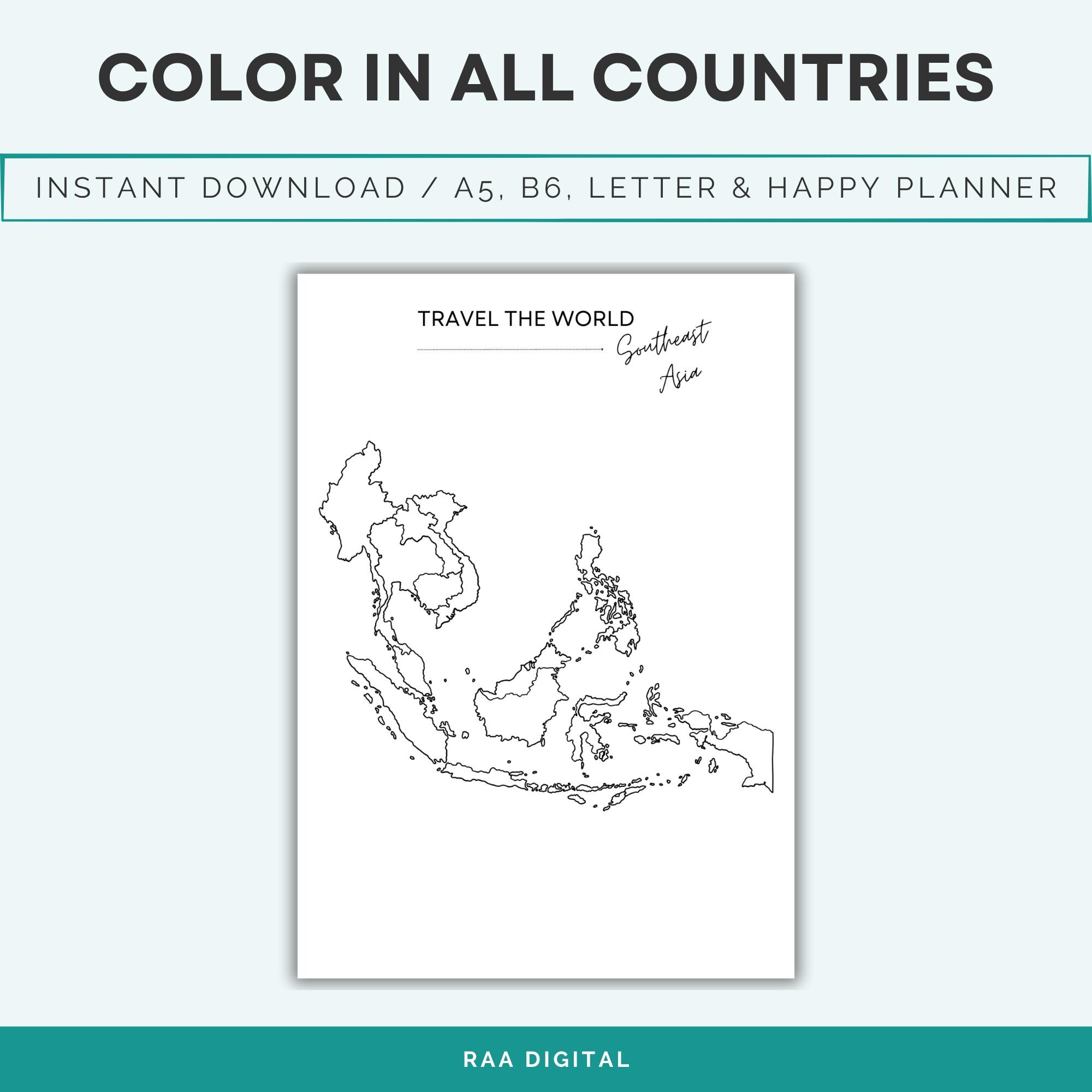 Southeast Asia Map Printable: Travel Tracker, Bucket List, Where I've ...