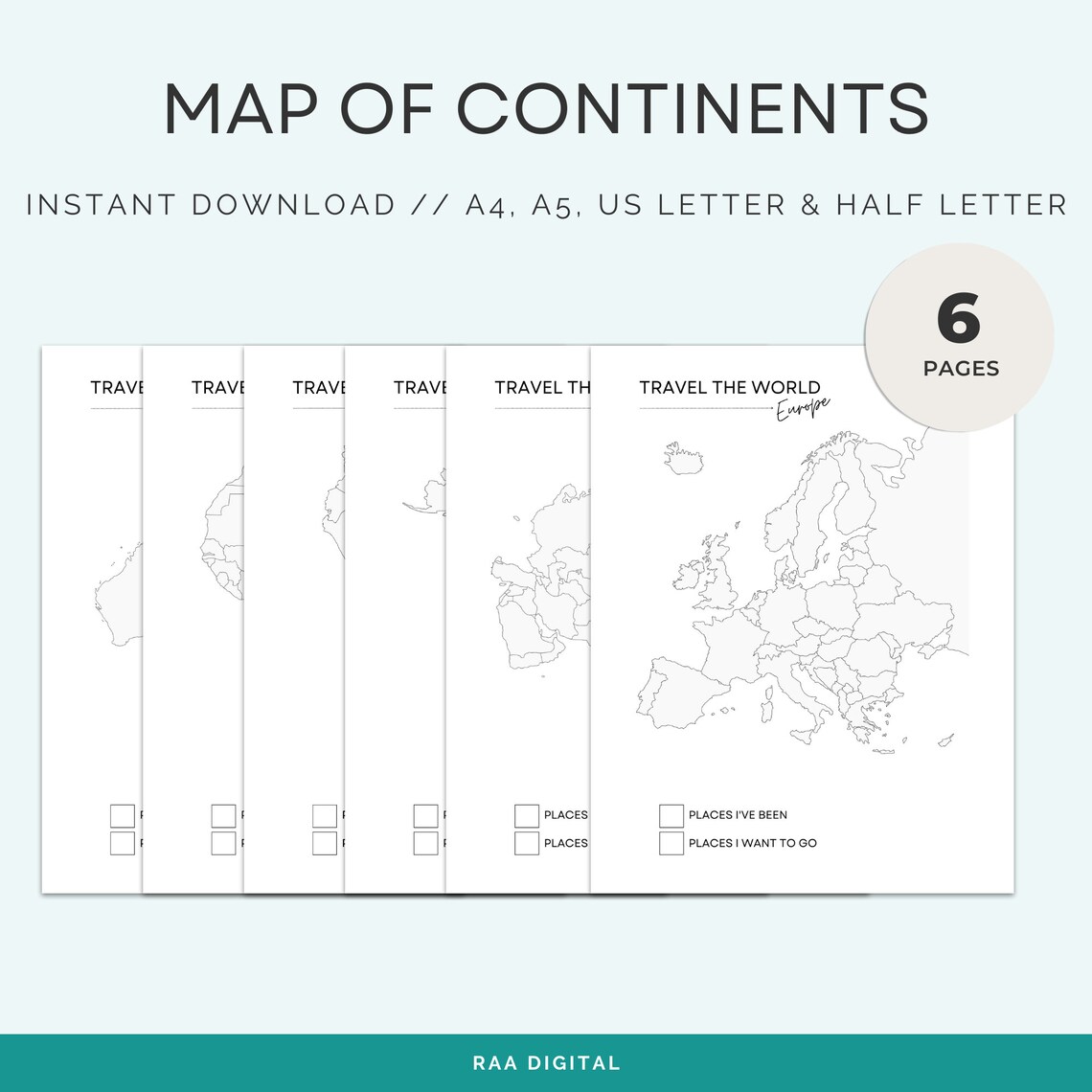 Blank Continent Outline Maps: Travel Tracker, Map of the World (PDF ...