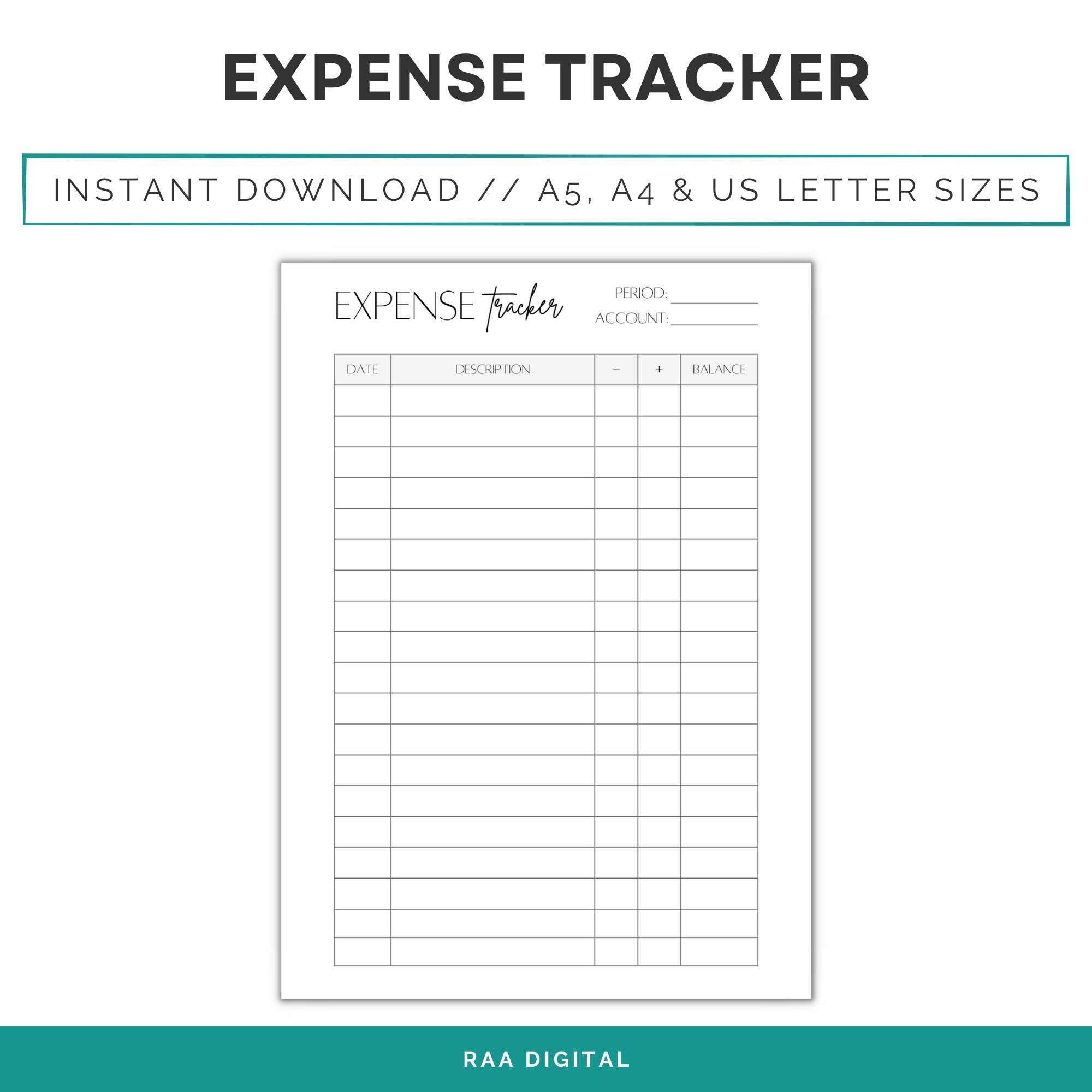 Expense Tracker Printable, Track Your Budget and Spending, Financial ...