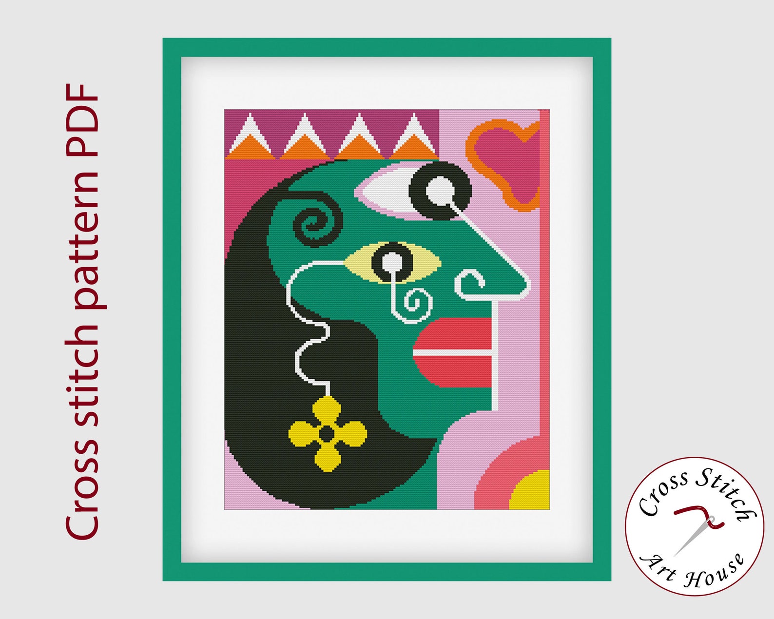 Cross Stitch Pattern of Assymetric Female Male Face, Abstract Portrait ...