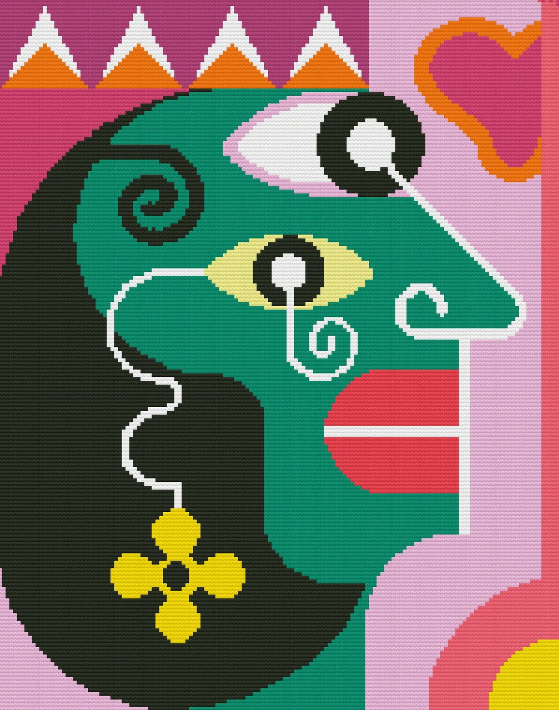 Cross Stitch Pattern of Assymetric Female Male Face, Abstract Portrait ...