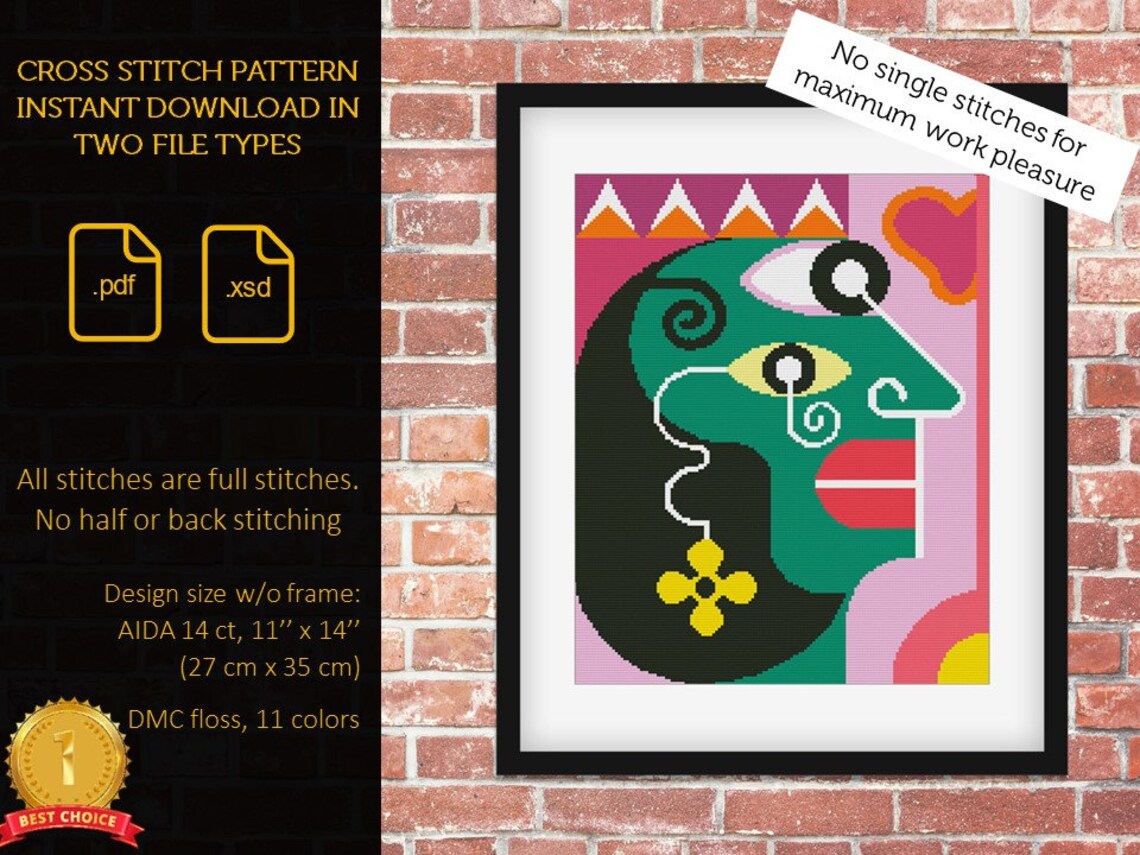Cross Stitch Pattern of Assymetric Female Male Face, Abstract Portrait ...