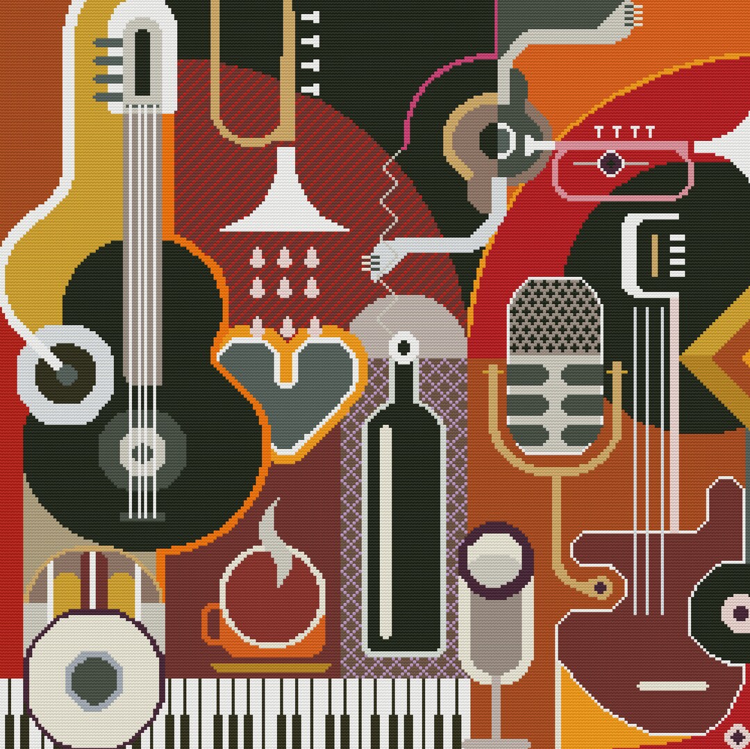 Cubist Musical Instruments Cross Stitch Pattern – Full-coverage Counted ...