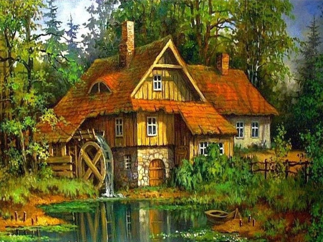 Water Mill Farm House Summer Landscape Pattern – Full-coverage Counted ...