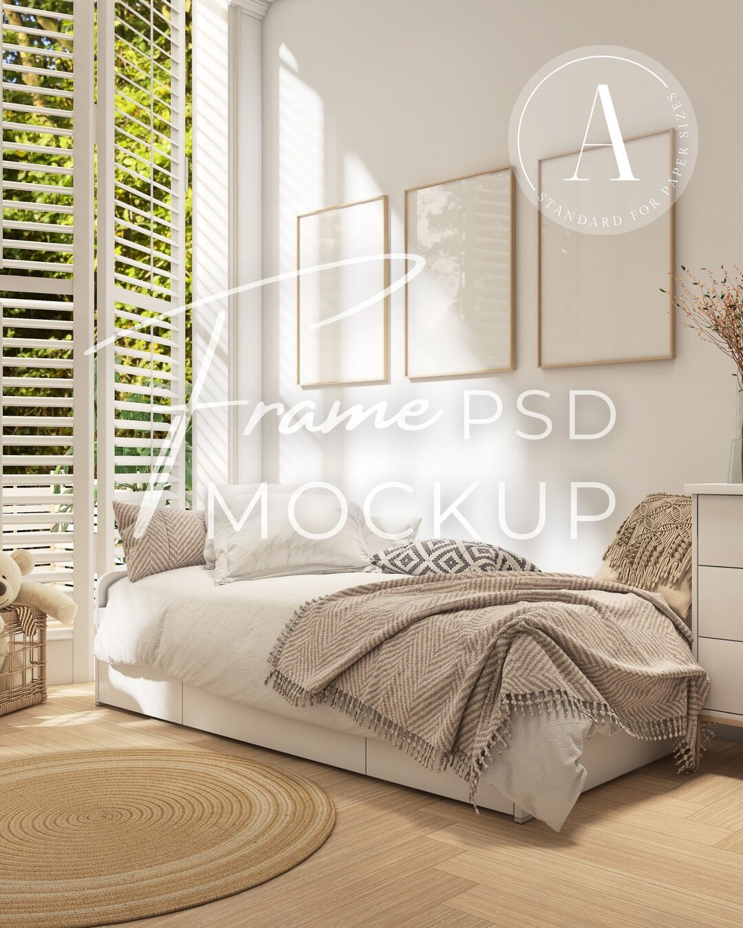Mockup Frame, PSD Vertical Wooden Frames in Home Interior, Children's ...