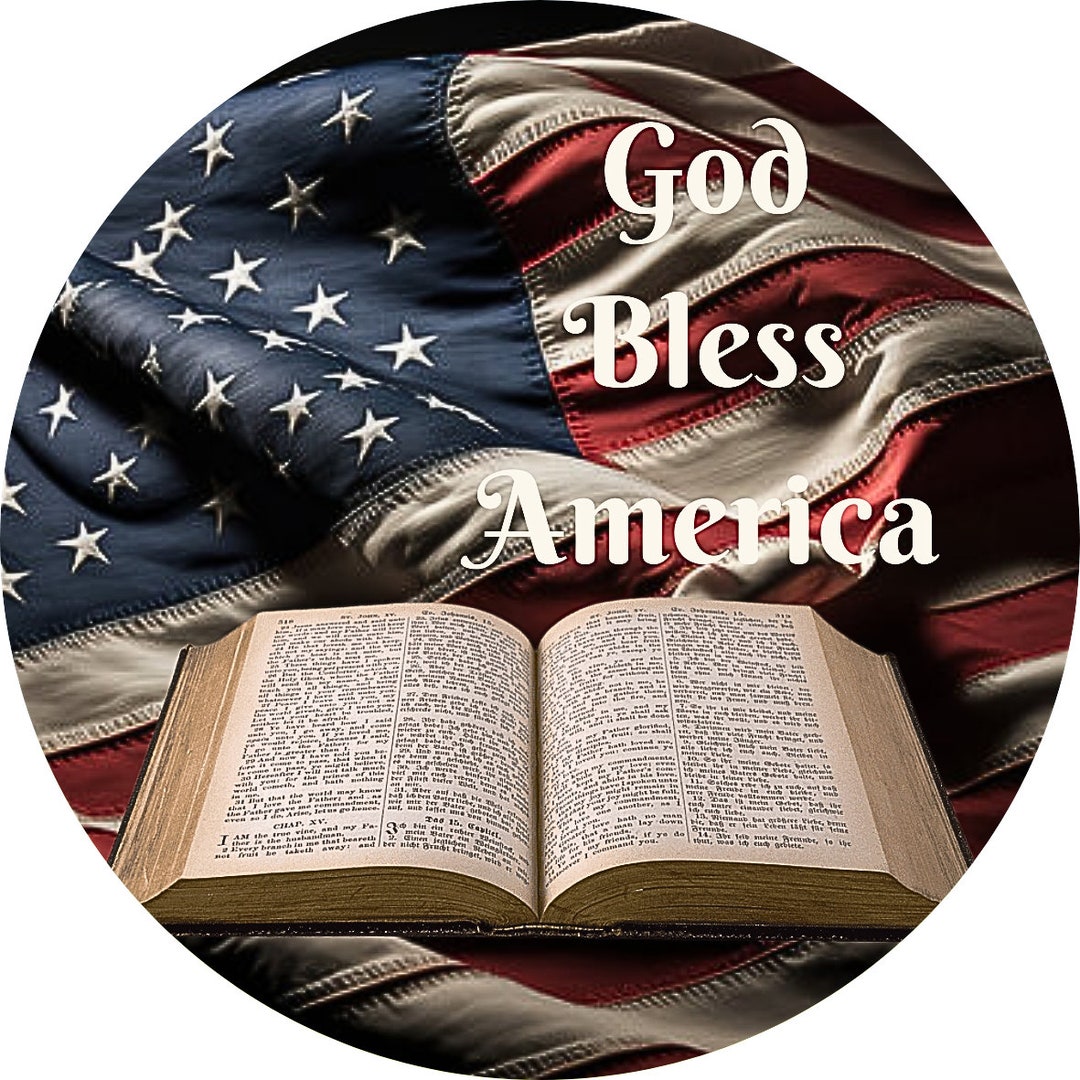 God Bless America - Bible, Metal Wreath Sign, Door Decor, Round Wreath ...