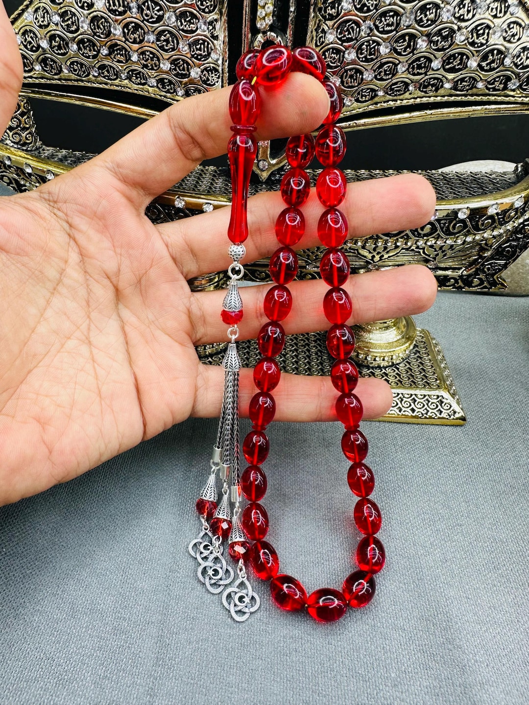 Red Amber Tasbih, İslamic Rosary, Muslim Beads, Faturan Amber, Misbaha ...