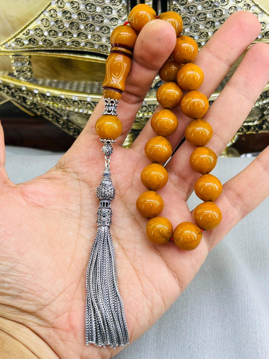 Old Wrist Length Tasbih, 19 Beads, Silver Tassel, Masterpiece, Faturan ...