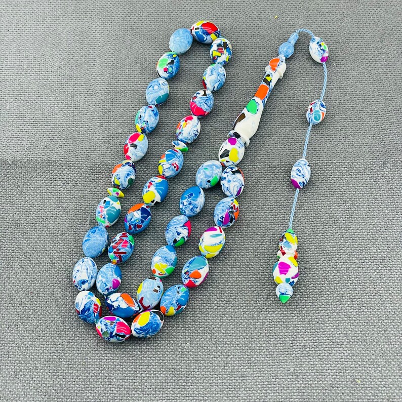 Islamic Prayer Beads, Natural Arizona Stone, Tasbeeh 33, Multicolored ...