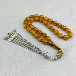Honey Color Amber Tasbih, 925 Silver Special Tassel, Luxury Amber Beads ...