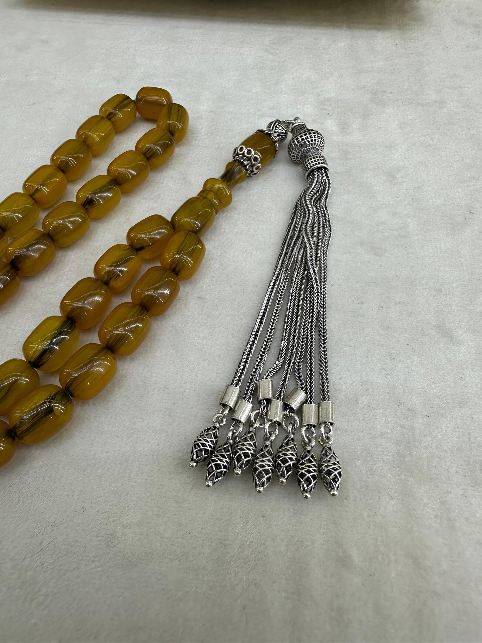 Honey Color Amber Tasbih, 925 Silver Special Tassel, Luxury Amber Beads ...