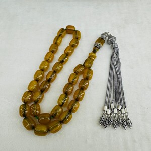 Honey Color Amber Tasbih, 925 Silver Special Tassel, Luxury Amber Beads ...