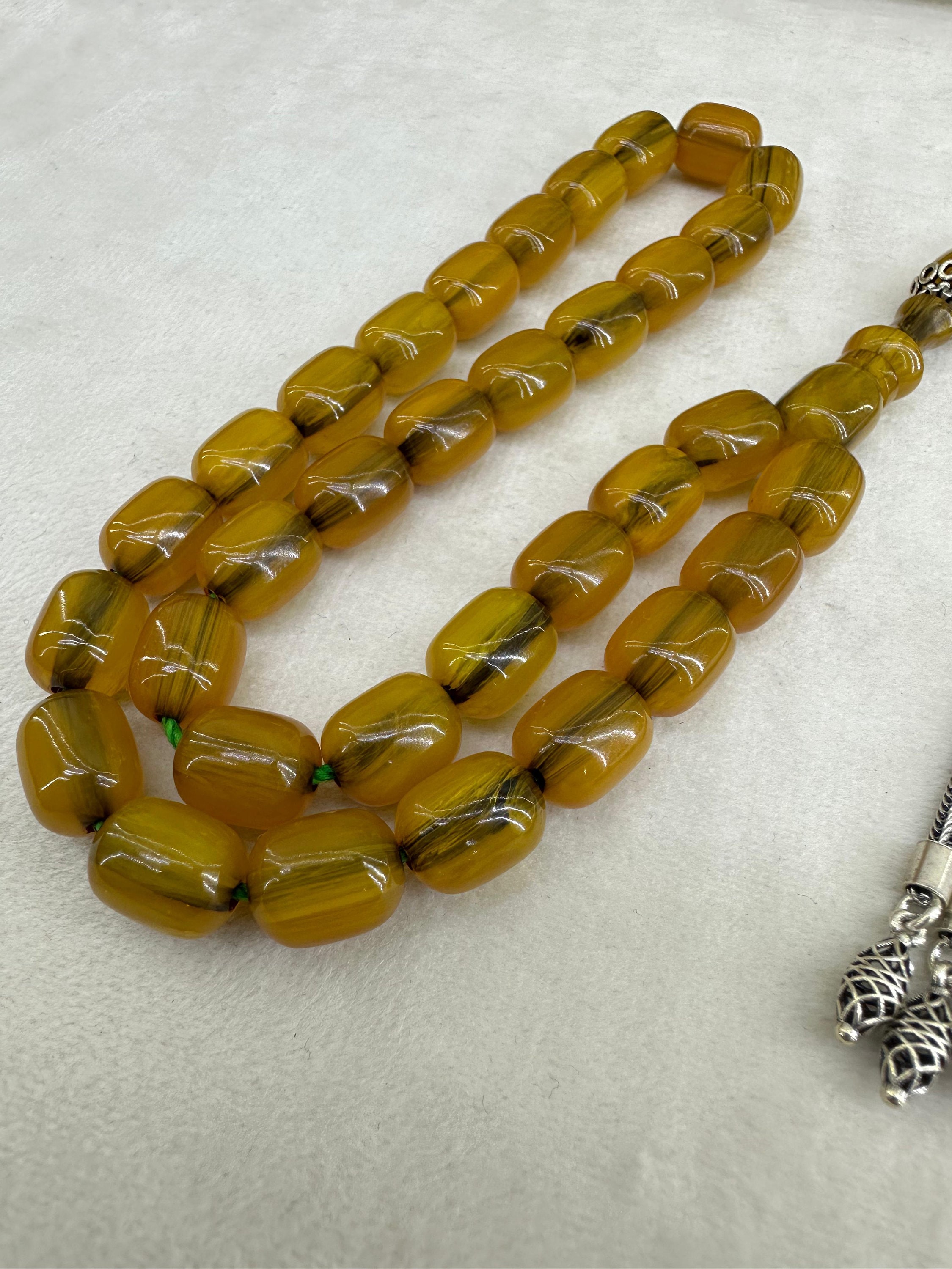 Honey Color Amber Tasbih, 925 Silver Special Tassel, Luxury Amber Beads ...