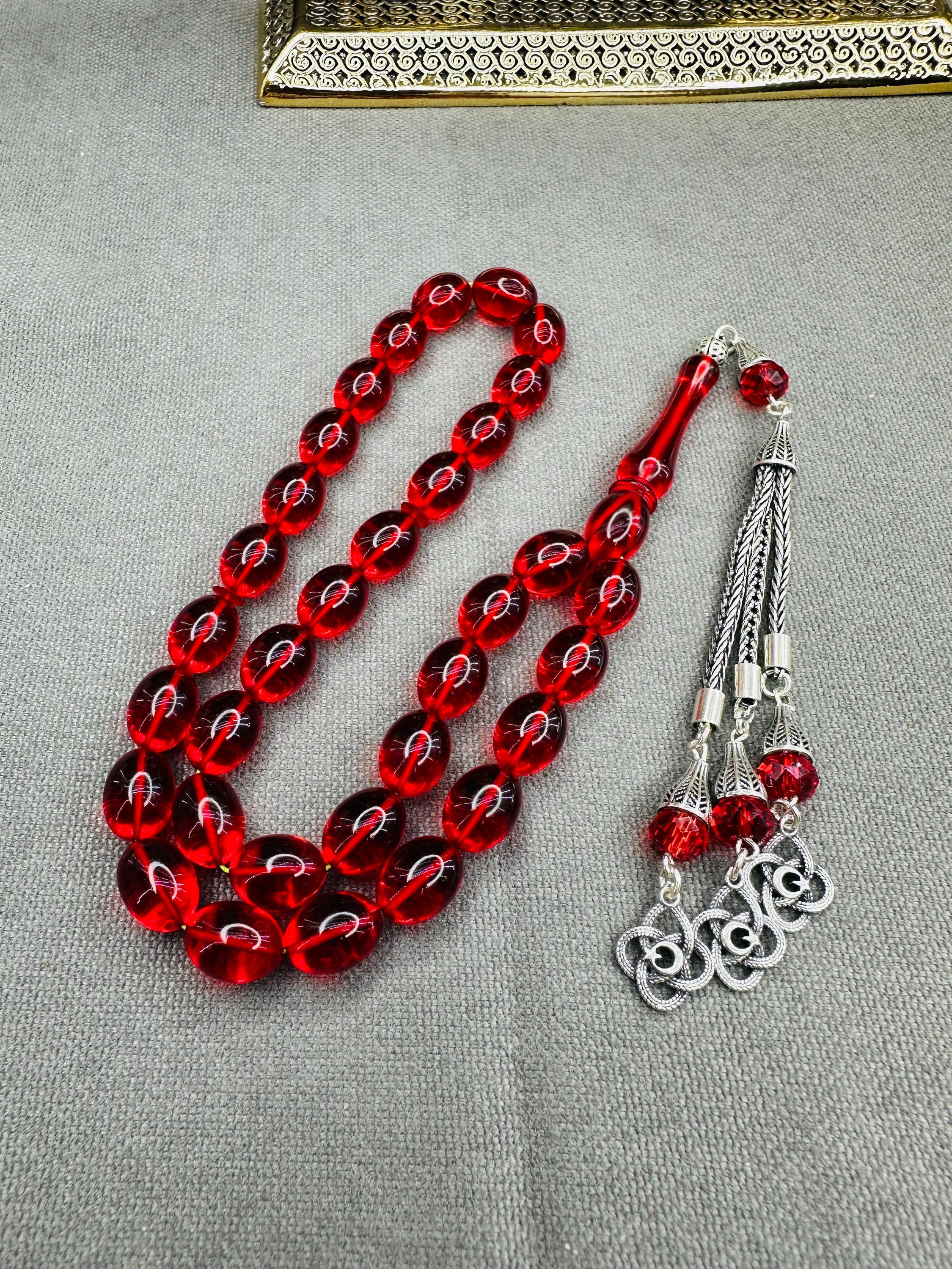 Red Amber Tasbih, İslamic Rosary, Muslim Beads, Faturan Amber, Misbaha ...
