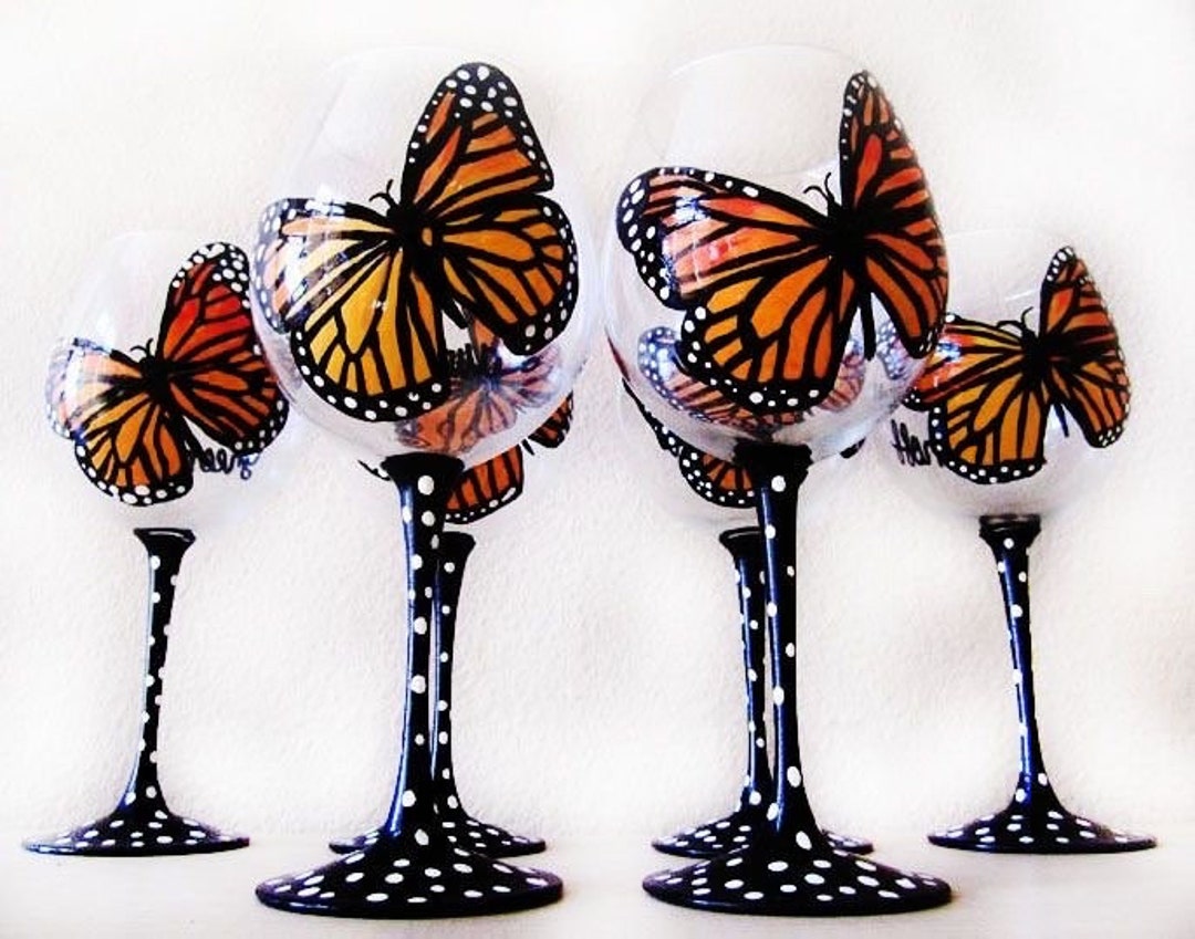 Monarch Butterfly Wine Glass Set 6 Glasses 20 Oz - Etsy