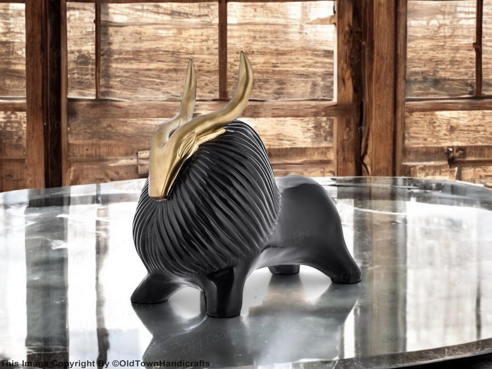 Black Yak Sculpture With Golden Horns Polyresin Home Decor Strength ...