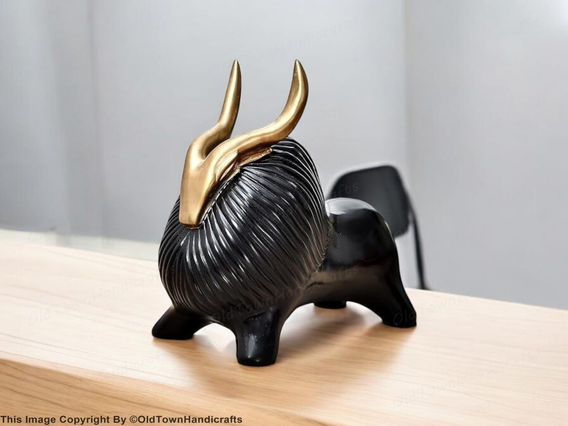 Black Yak Sculpture With Golden Horns Polyresin Home Decor Strength ...