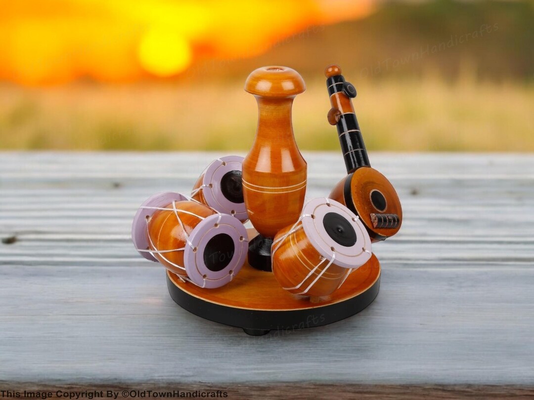 Handcrafted Tabla & Veena Showpiece Vintage Wooden Musical Decor for ...