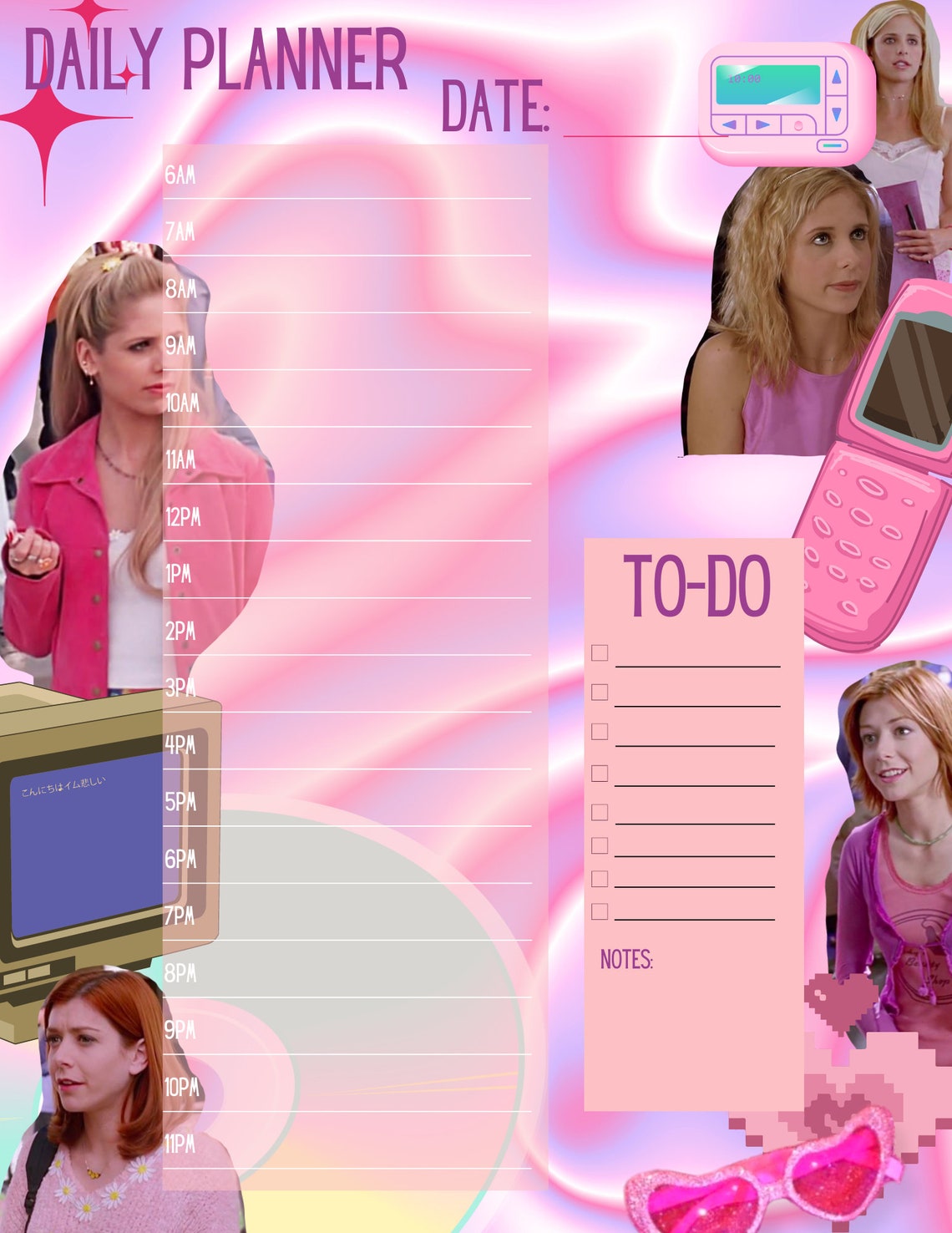 Buffy the Vampire Slayer Y2K Pink Digital Planner Pages - Etsy