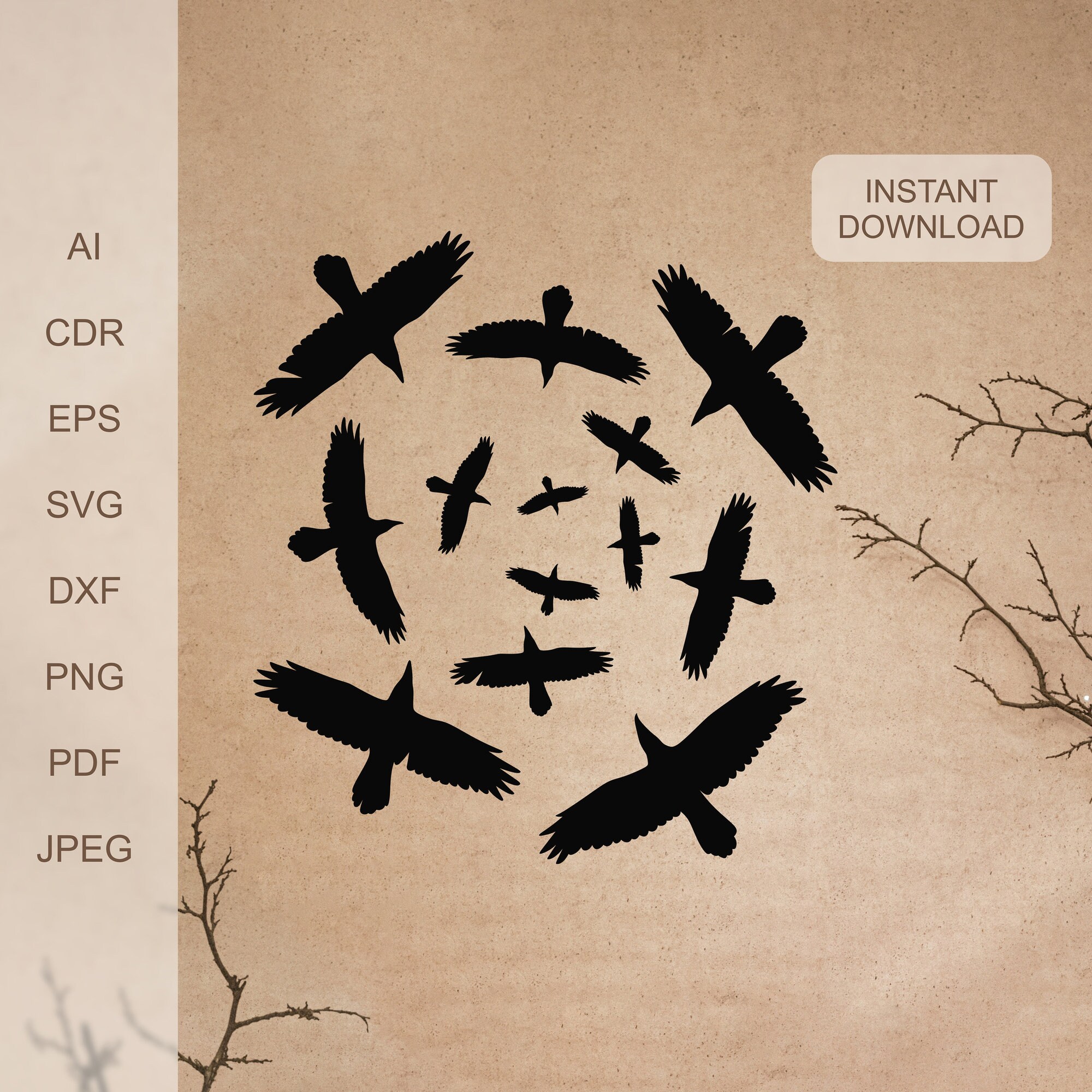 Flying Ravens Svg Dxf Laser Cut Files Crows Svg Files for - Etsy